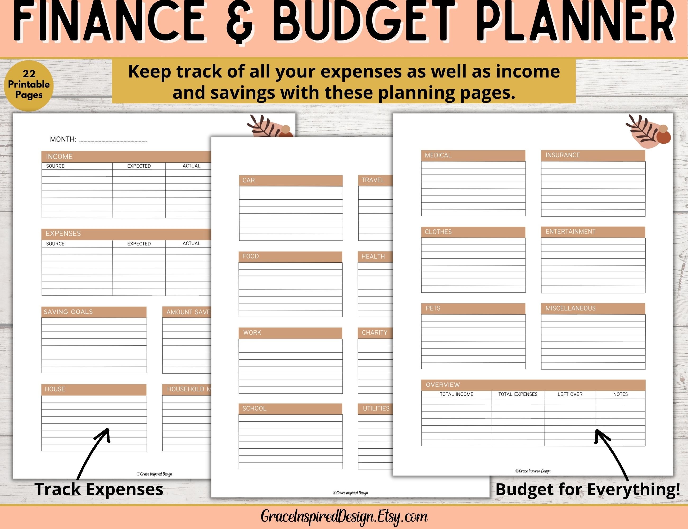 Finance & Budget Planner Printable, Monthly Budget Tracker, Weekly ...
