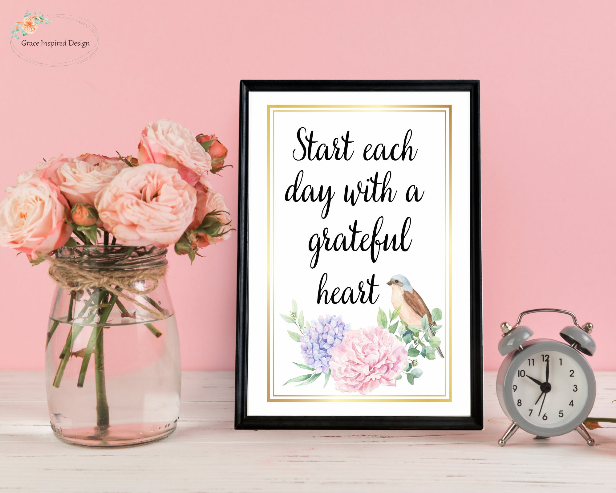 Gratitude Printable Wall Art, Grateful Heart Picture, Start Each Day ...