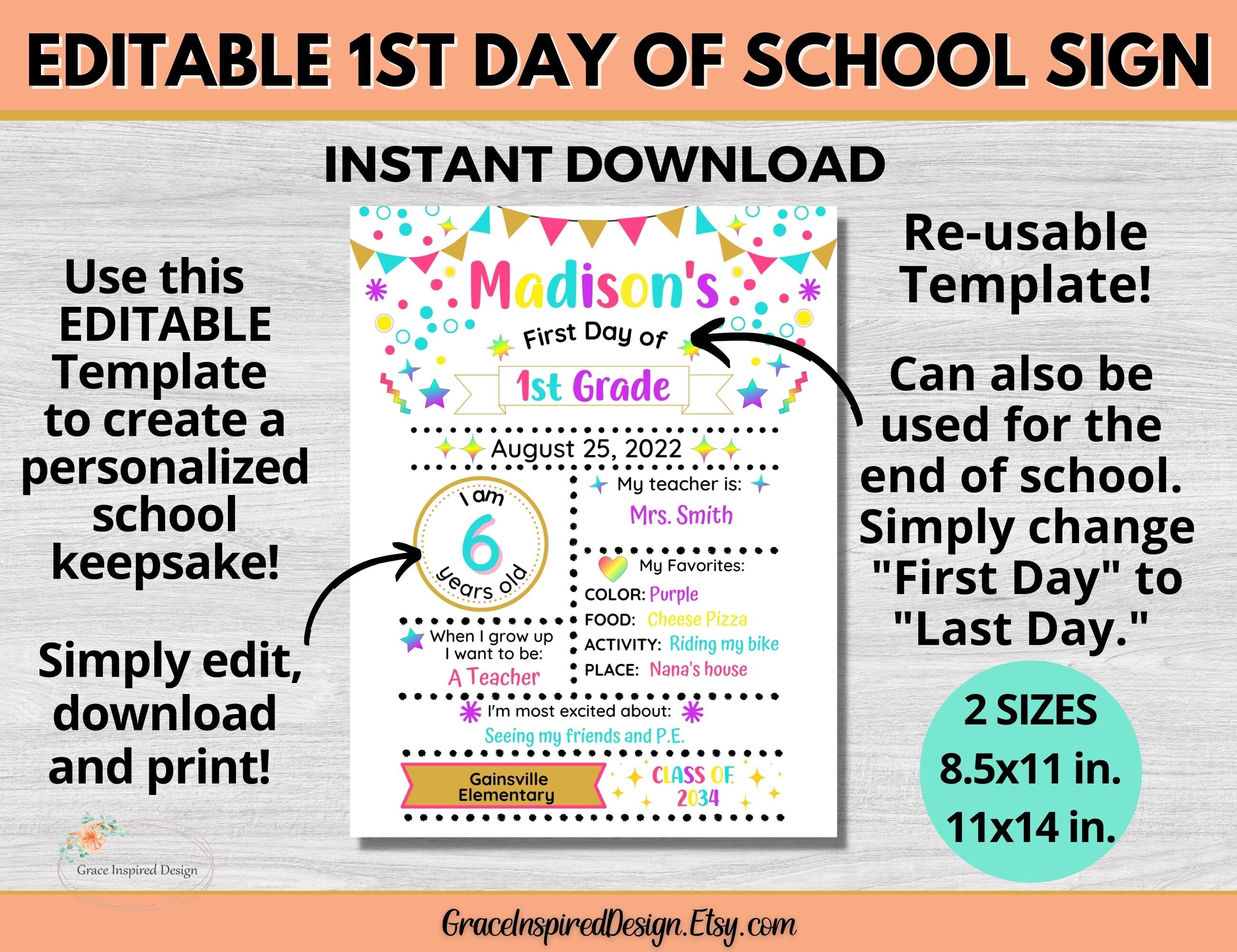 First Day of School Editable Sign, First Day of School Printable, Back ...