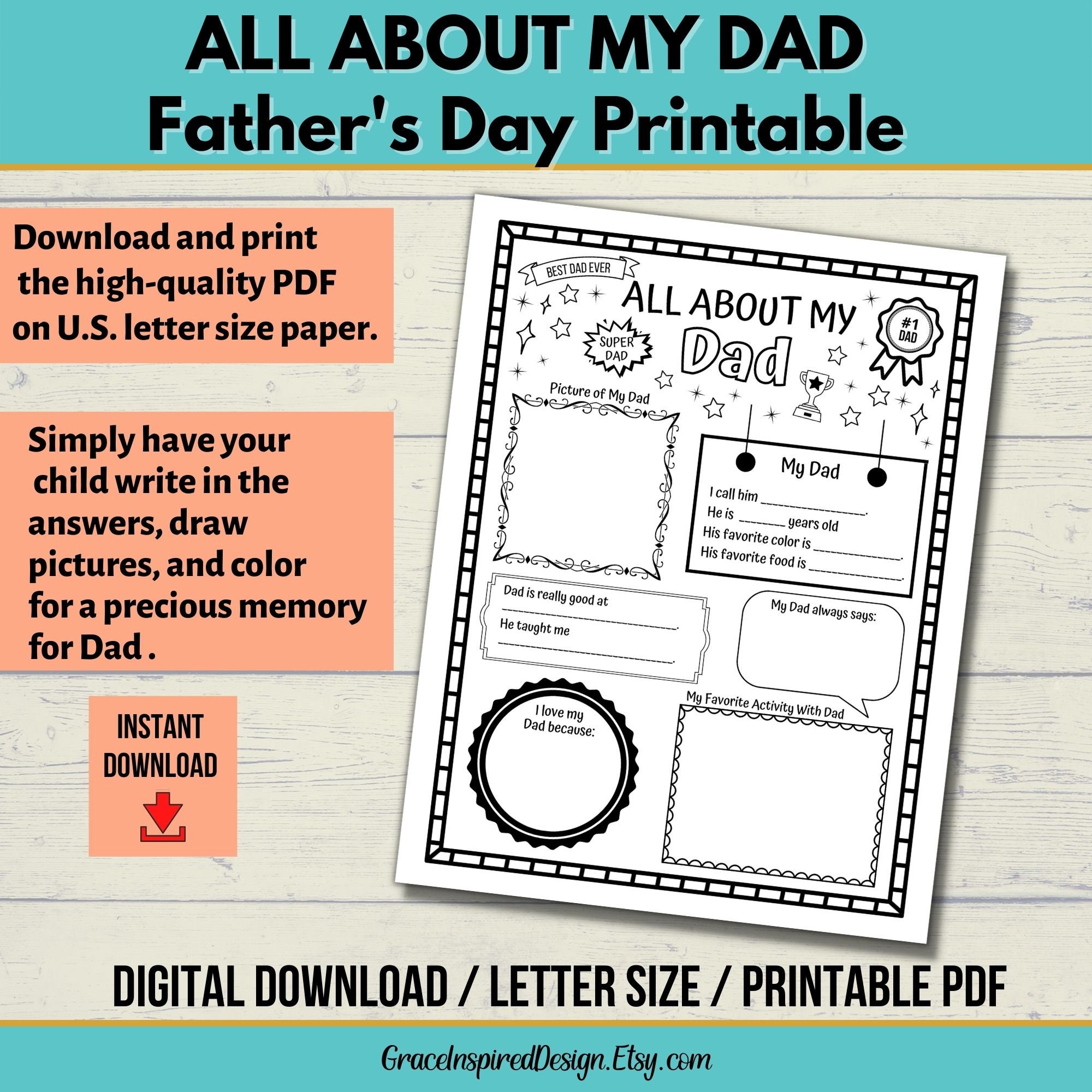 All About Dad Printable Card, Father's Day Printable for Kids, Father's ...