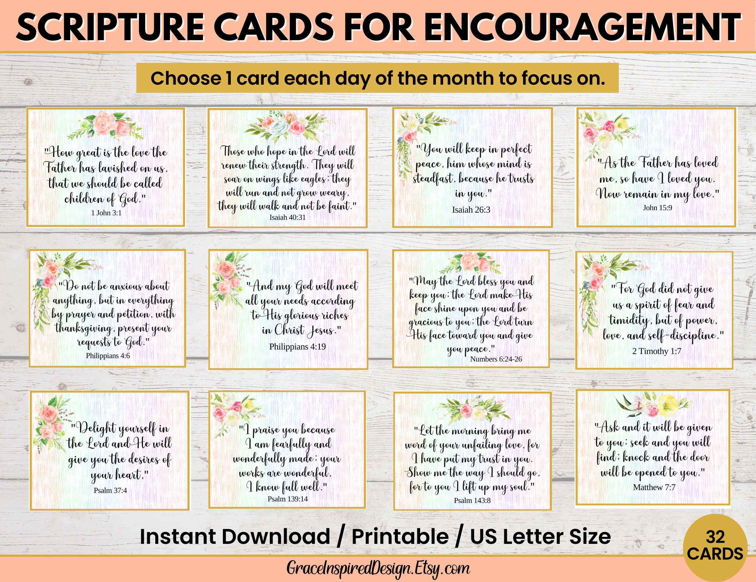 Scripture Cards for Encouragement, Bible Verse Notecards, Printable ...