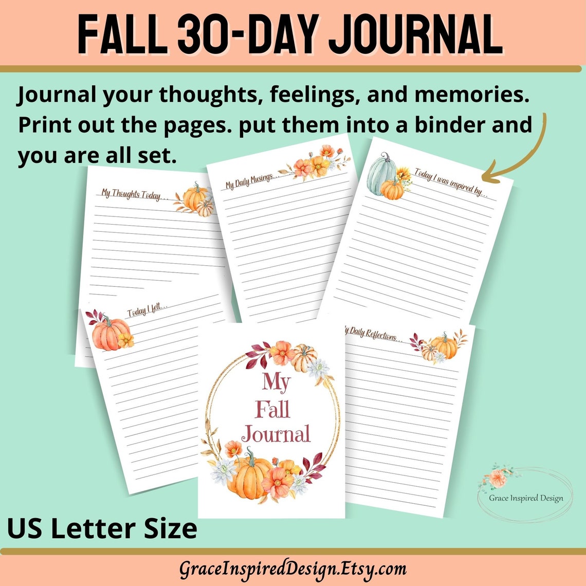 Fall 30 Day Journal Printable, Printable Fall Journal Pages, 30 Day ...