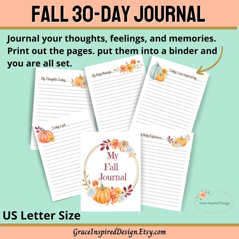 Fall 30 Day Journal Printable, Printable Fall Journal Pages, 30 Day ...