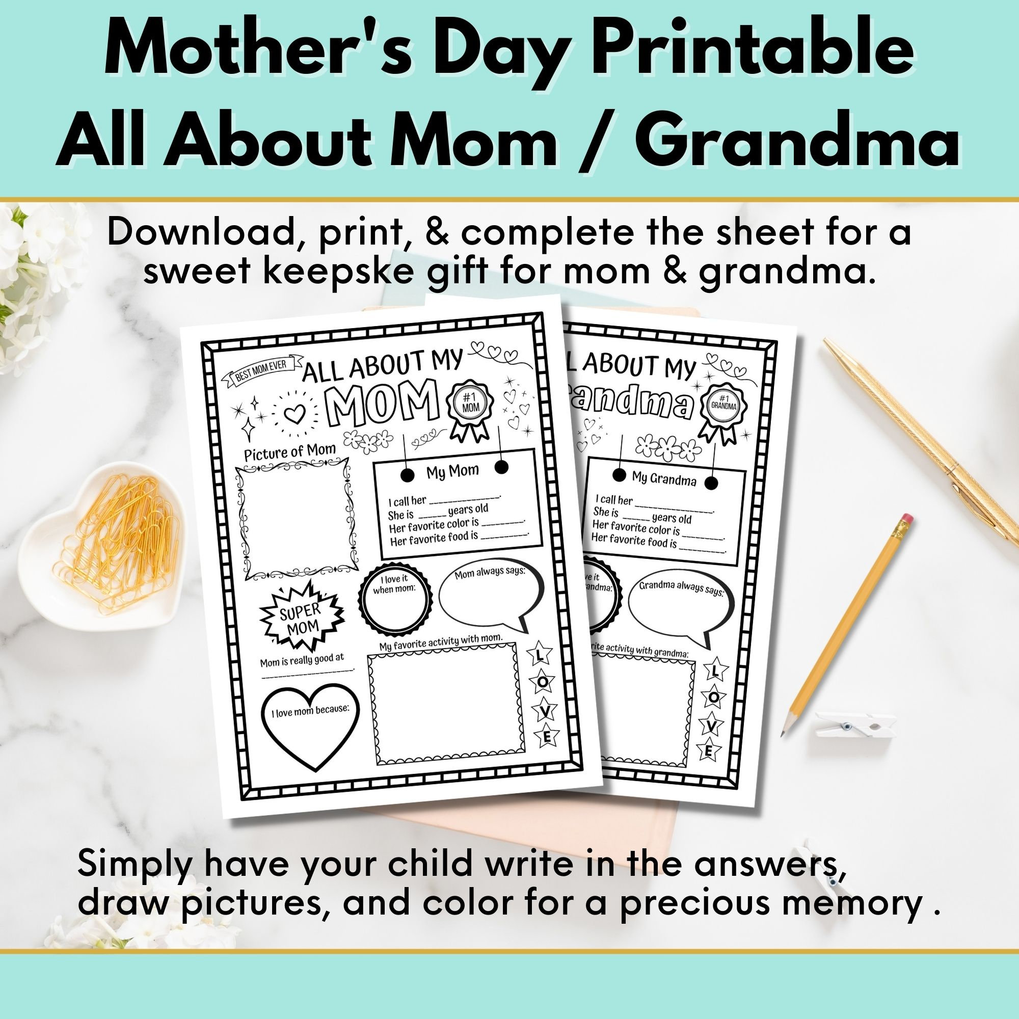 All About My Mom All About My Grandma Printable, Kids Mother's Day ...