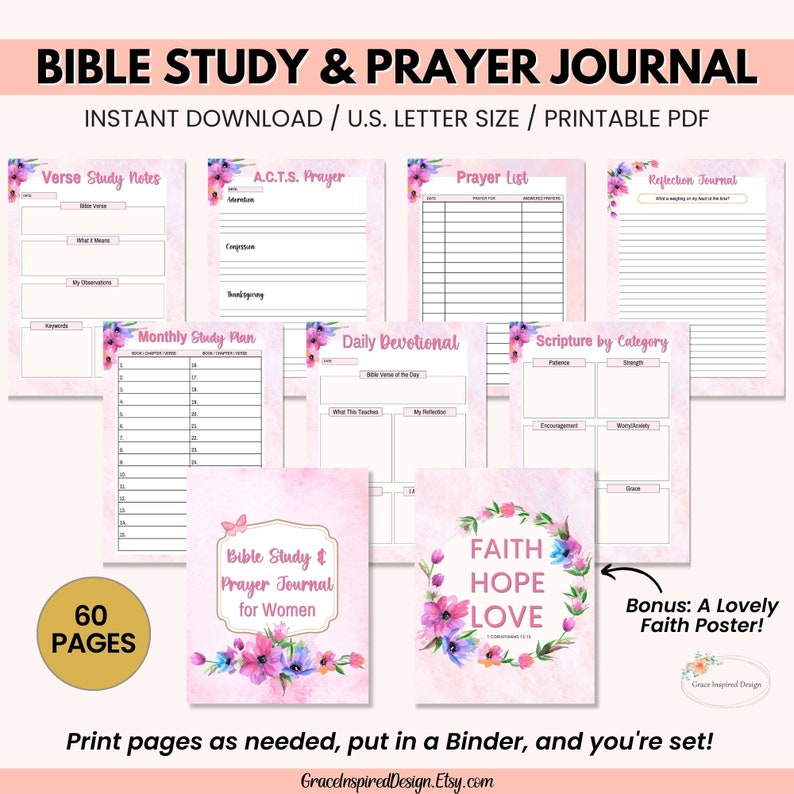 Bible Study & Prayer Journal Printable Bible Study Printable - Etsy