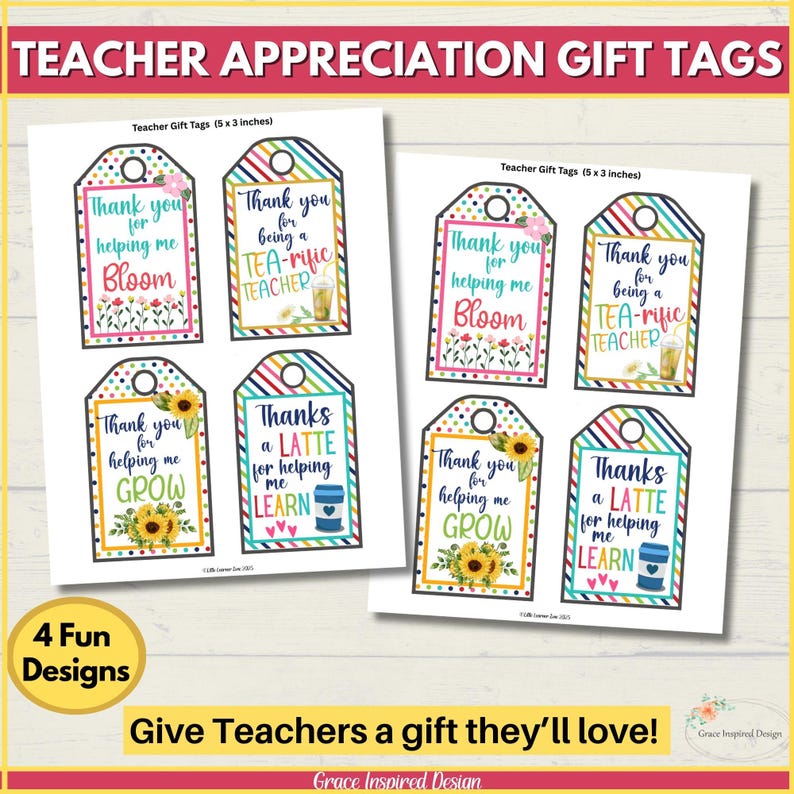 Teacher Appreciation Gift Tags, Teacher Gift Tags , Thank You Teacher ...