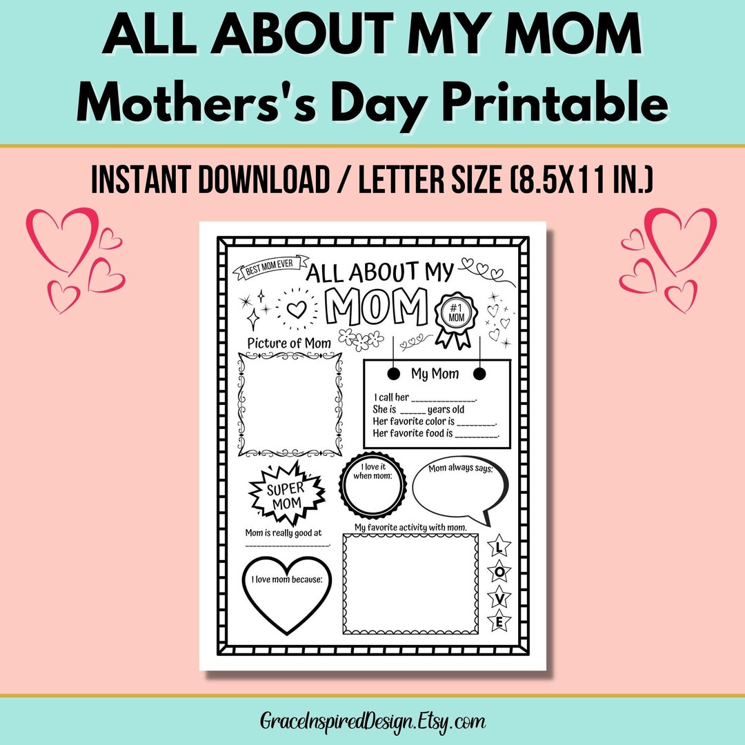 All About My Mom Printable, Mother's Day Printable for Kids, Mother's ...