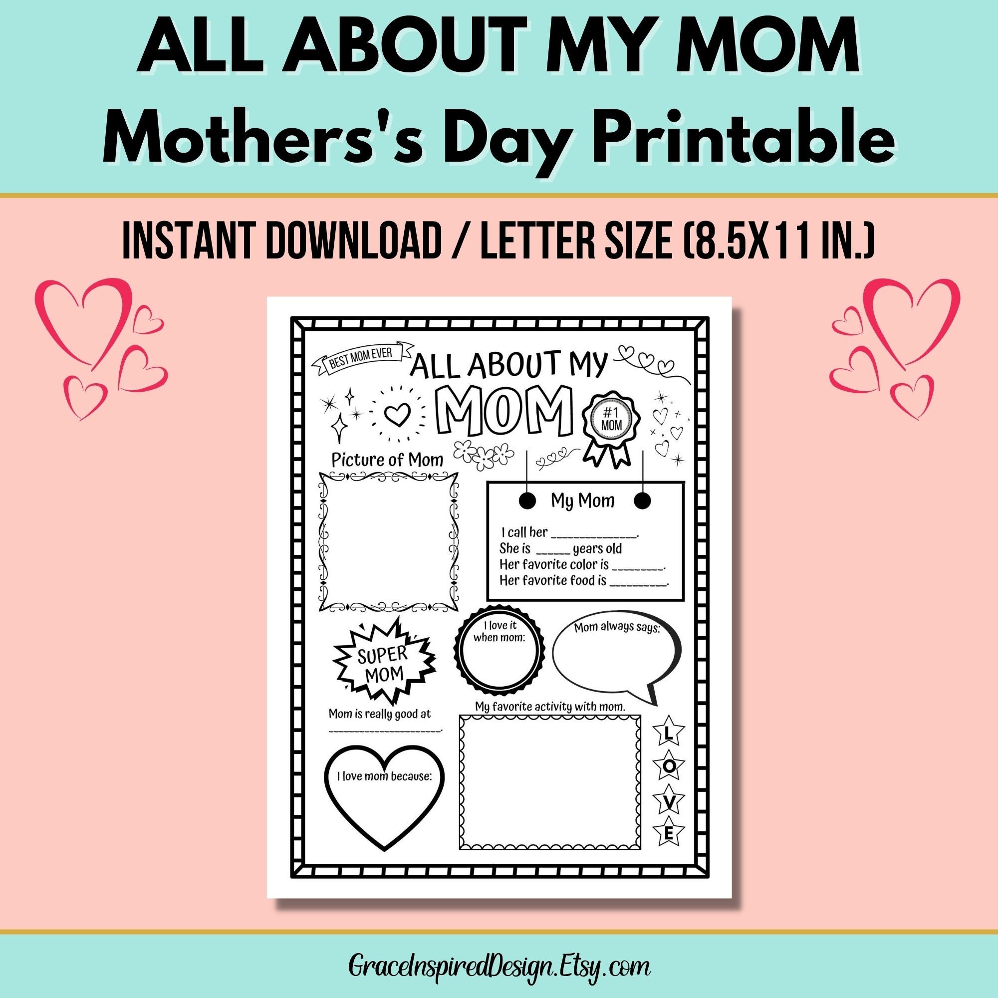 All About My Mom Printable, Mother's Day Printable for Kids, Mother's ...