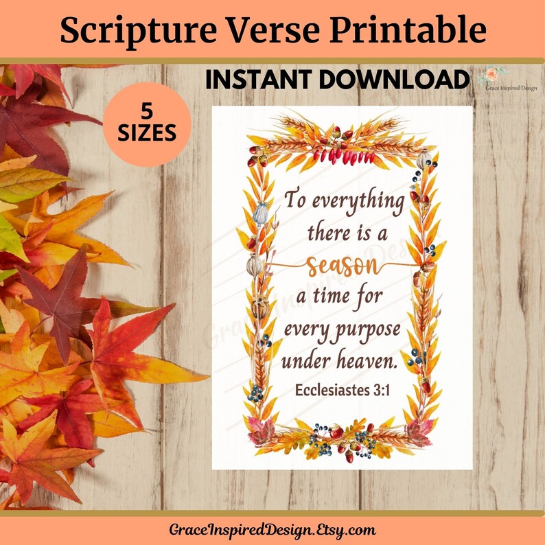 Fall Scripture Verse Printable. Ecclesiastes 3:1 Wall Art, Fall Autumn ...