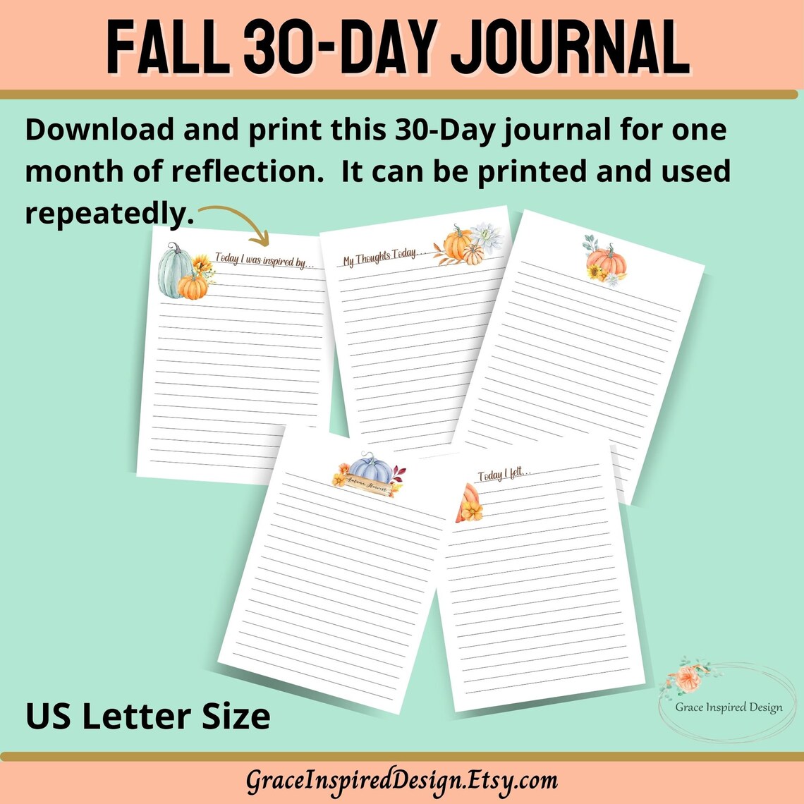 Fall 30 Day Journal Printable, Printable Fall Journal Pages, 30 Day ...