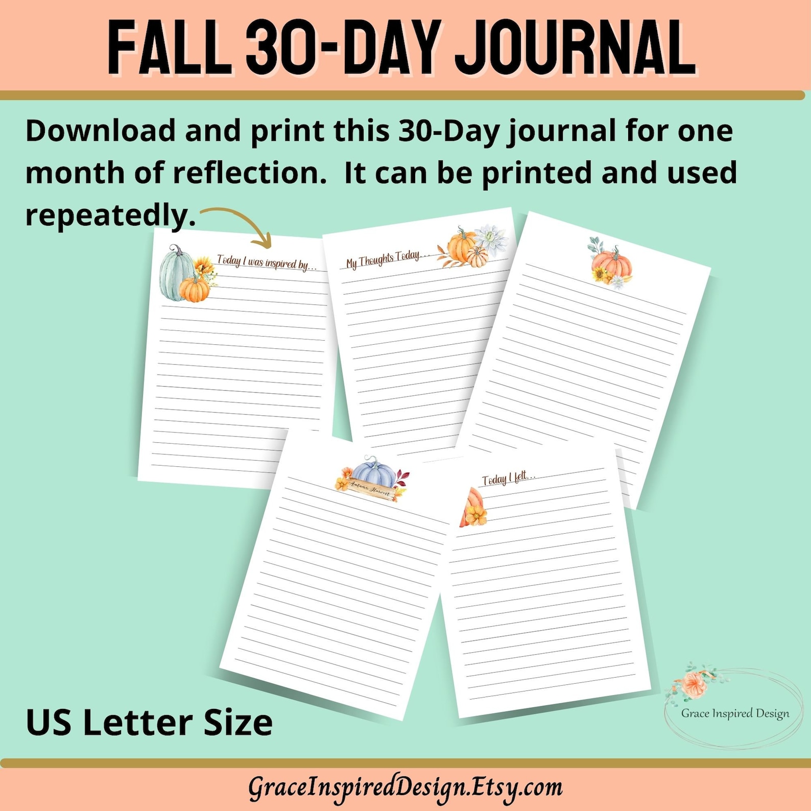 Fall 30 Day Journal Printable, Printable Fall Journal Pages, 30 Day ...