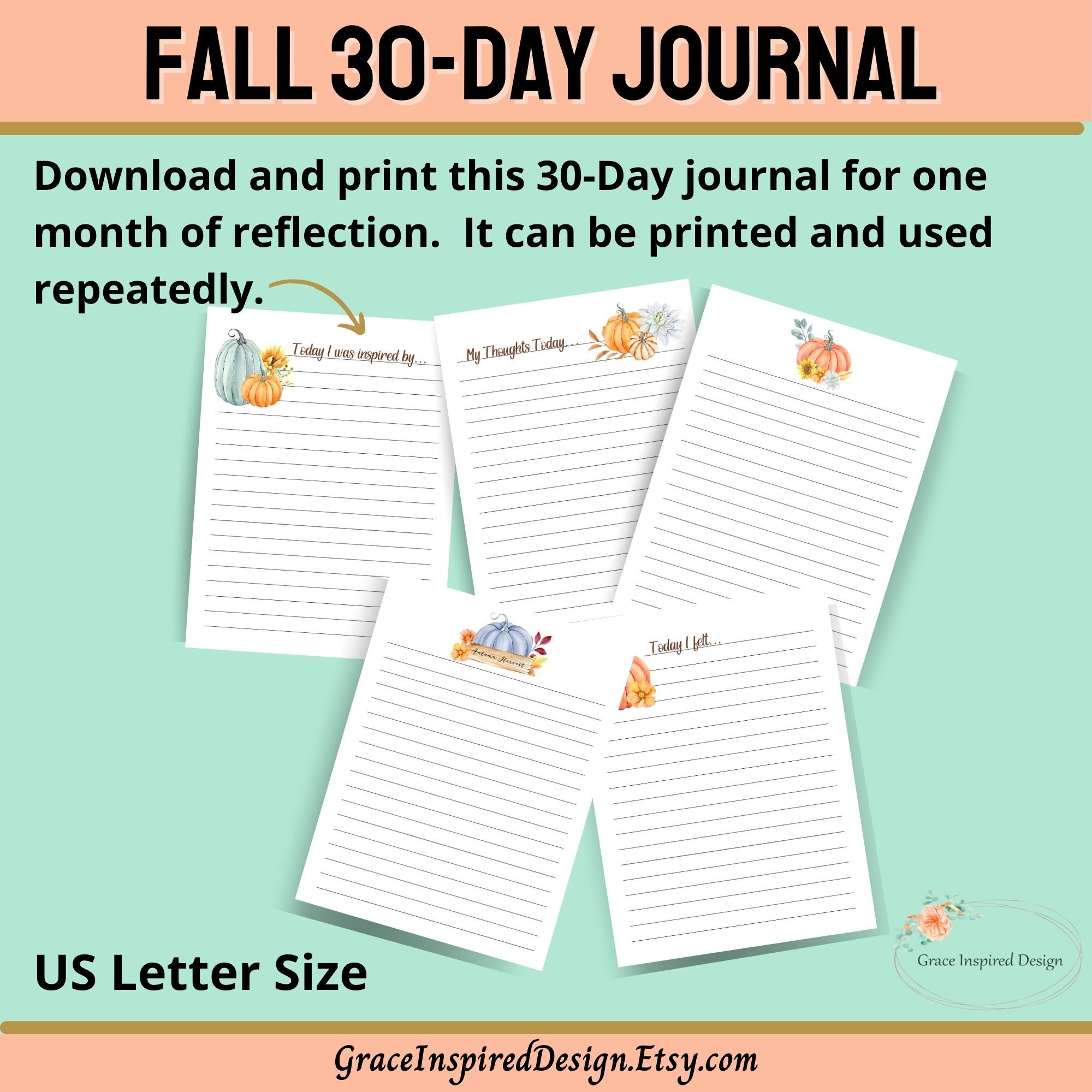 Fall 30 Day Journal Printable, Printable Fall Journal Pages, 30 Day ...