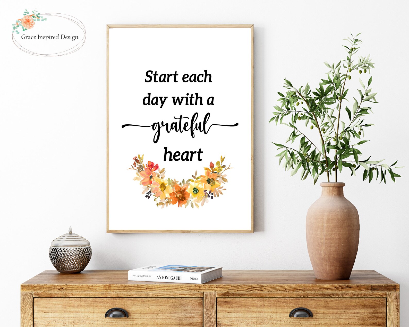 Gratitude Printable Wall Art, Grateful Heart Picture, Start Each Day ...