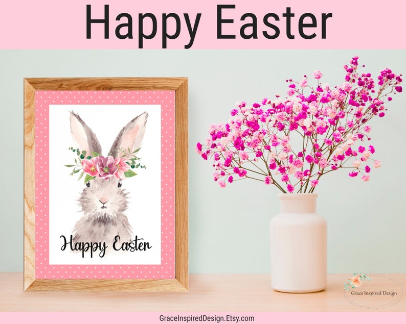 Easter Printable Sign, Happy Easter Printable Wall Art, Easter Bunny ...