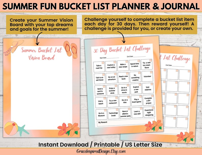 Summer Bucket List Printable, Summer Bucket List Planner, Summer Bucket ...