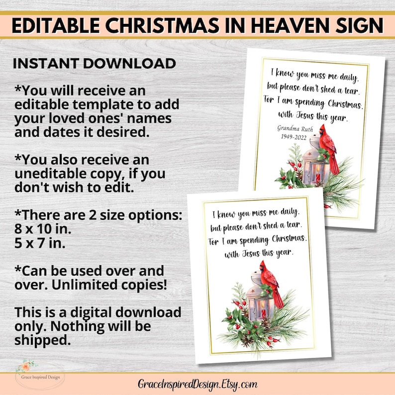 Printable Christmas in Heaven Sign, Editable Christmas in Heaven ...