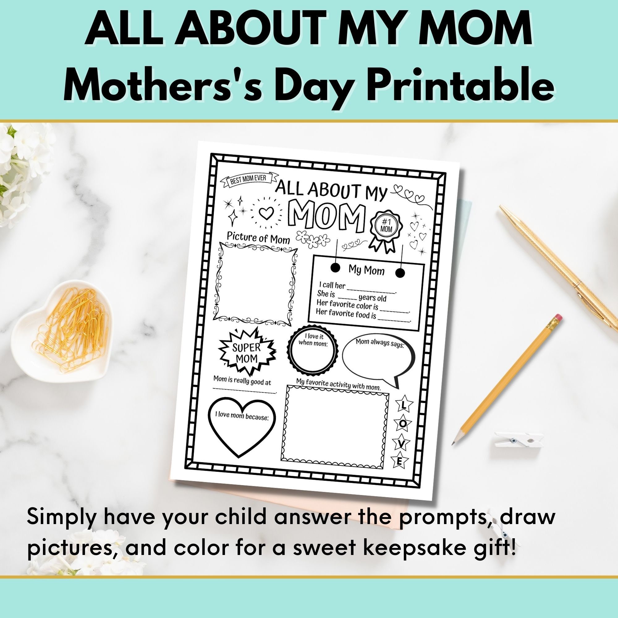 All About My Mom Printable, Mother's Day Printable for Kids, Mother's ...