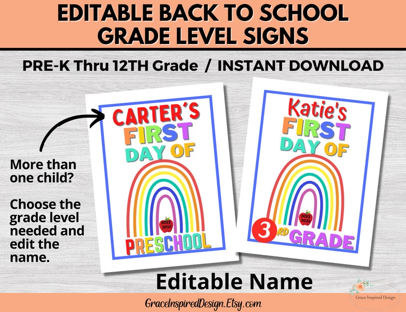 First Day of School Sign, Editable First Day of School Printable, Back ...