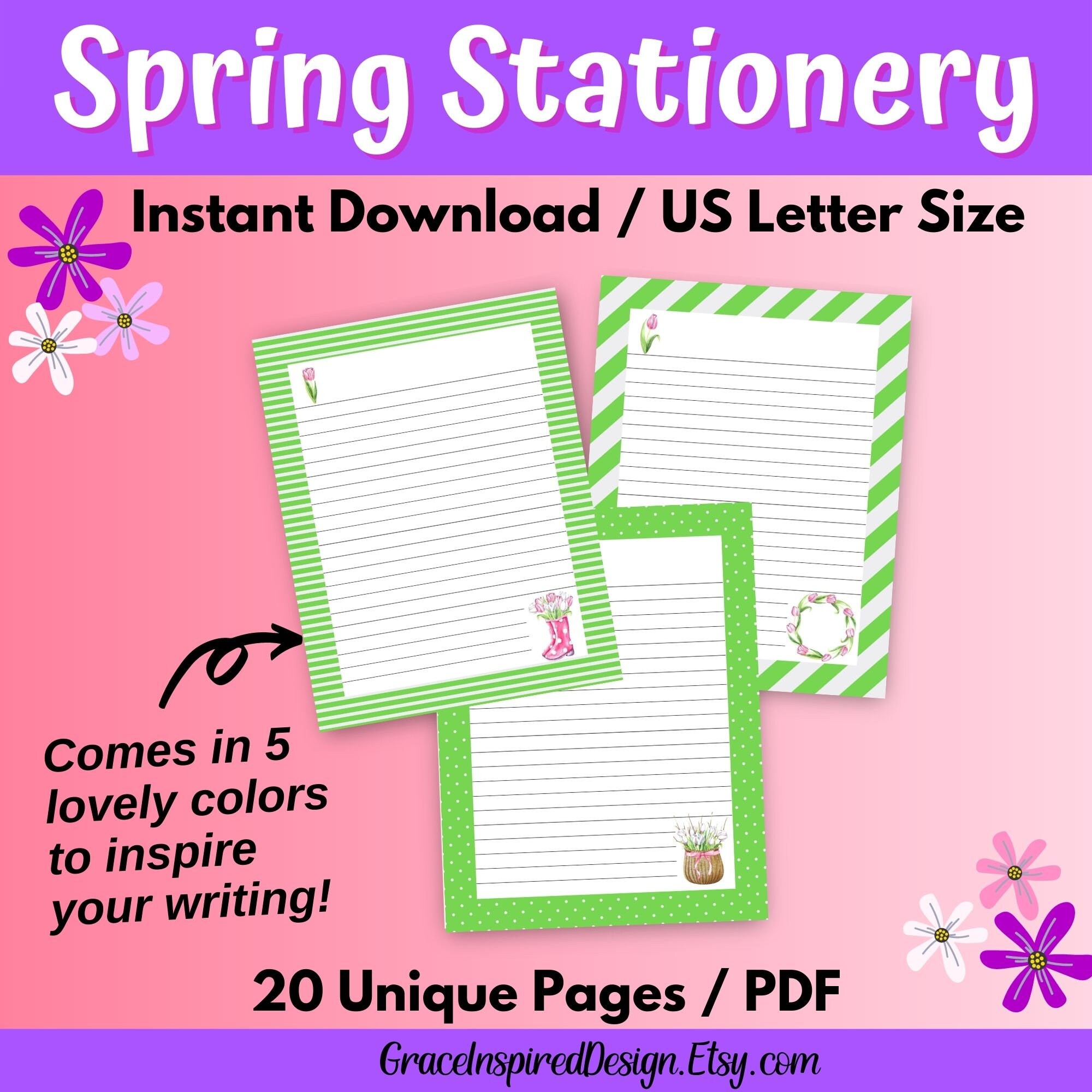 Spring Stationery, Floral Printable Letter Paper, Floral Writing Paper ...