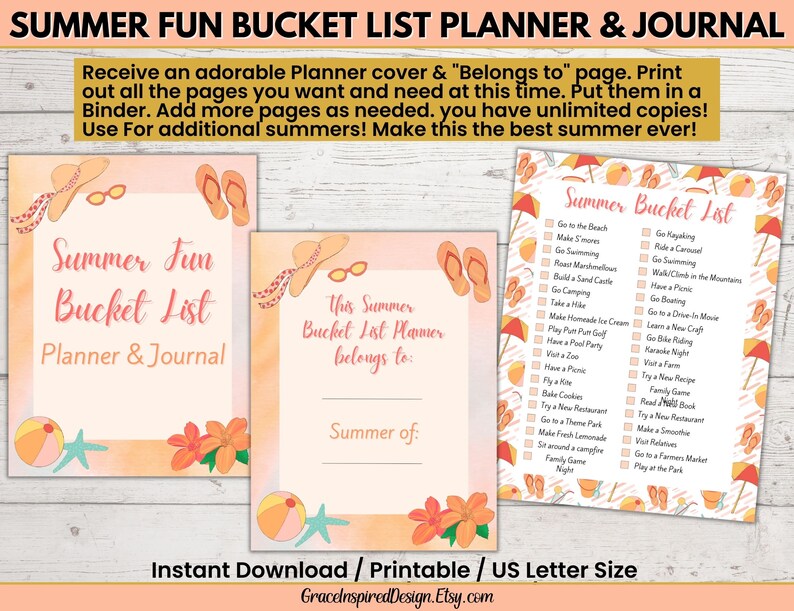 Summer Bucket List Printable, Summer Bucket List Planner, Summer Bucket ...