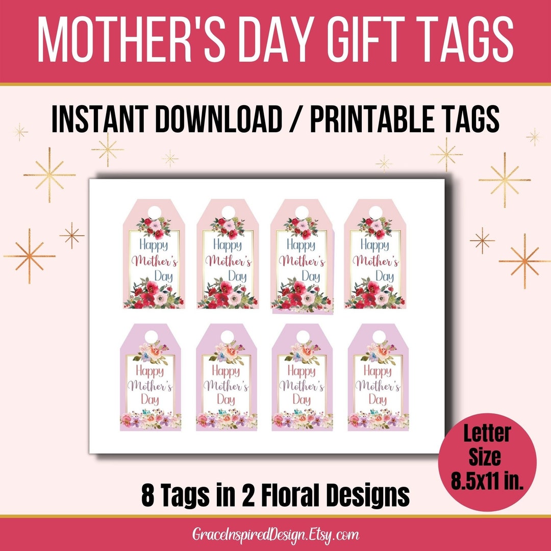 Mother's Day Printable Gift Tags, Happy Mother's Day Tag, Floral Gift ...