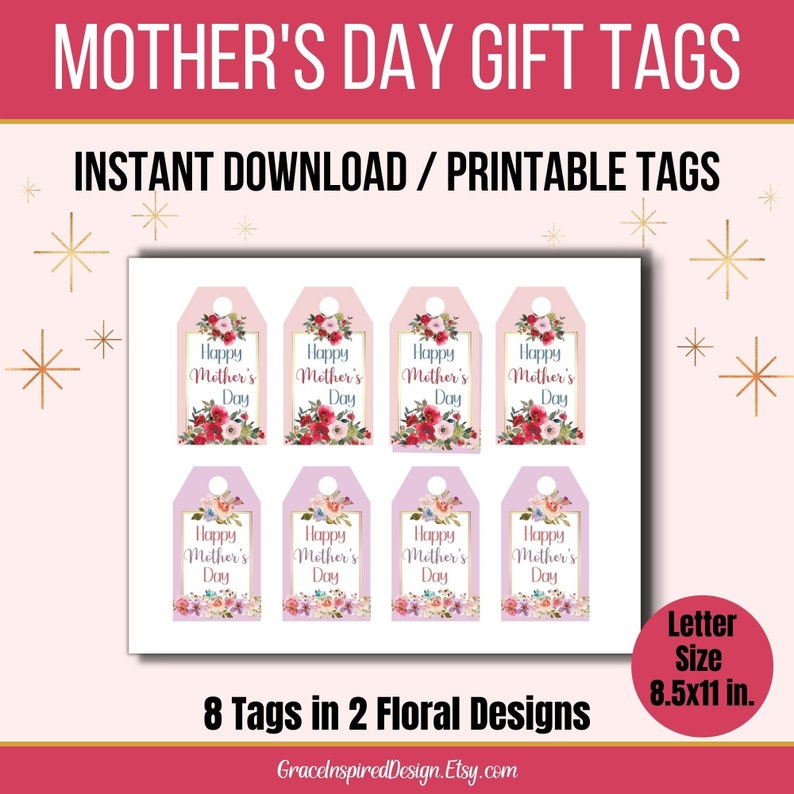 Mother's Day Printable Gift Tags, Happy Mother's Day Tag, Floral Gift ...