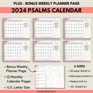 2024 Printable Calendar, Bible Verse Calendar Printable 2024, Monthly ...