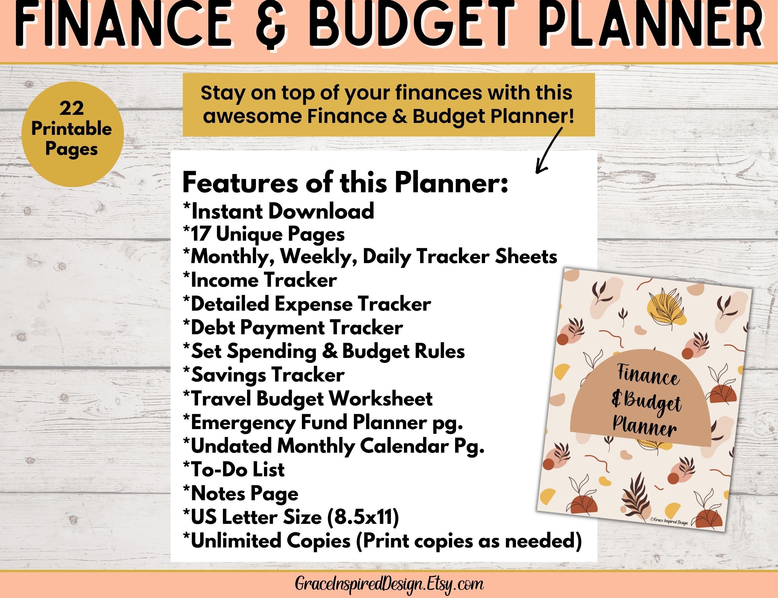 Finance & Budget Planner Printable, Monthly Budget Tracker, Weekly ...