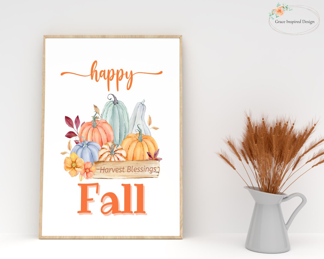 Fall Wall Art Printable, Happy Fall Wall Art Printable, Pumpkin Wall ...