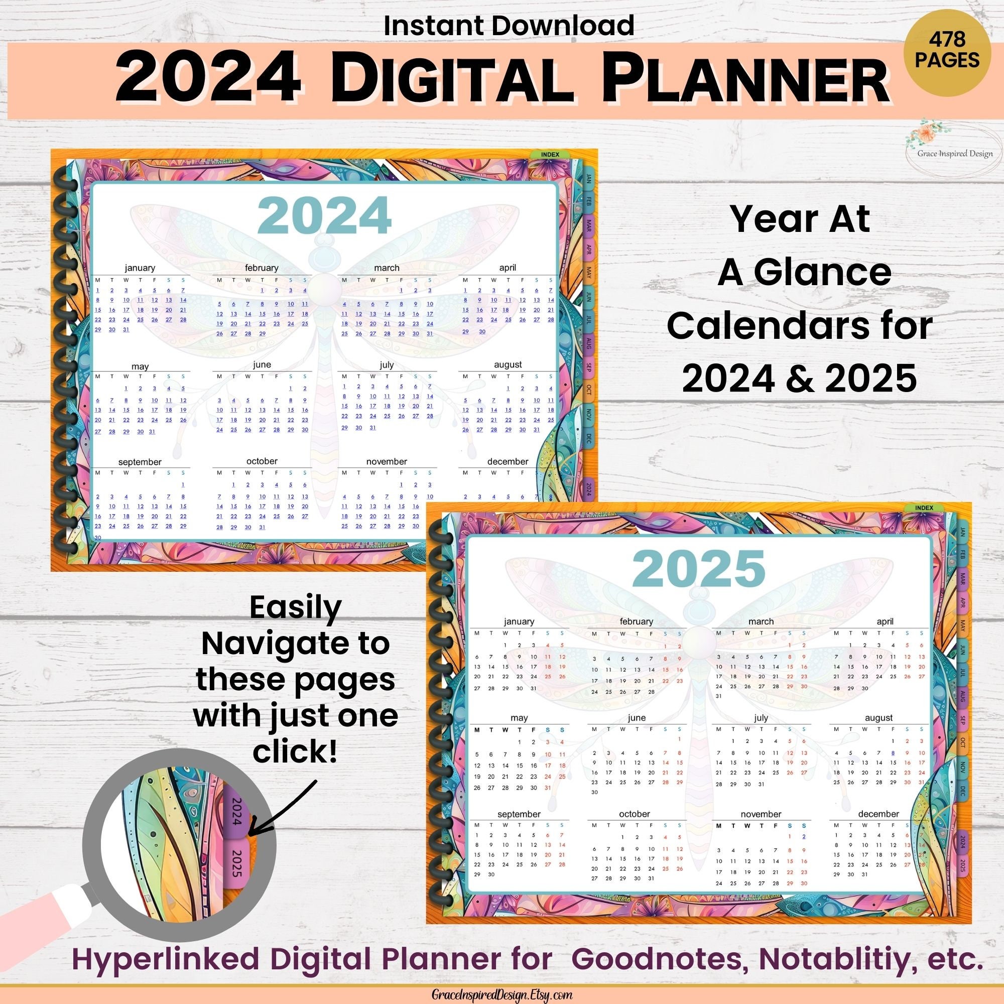 2024 Digital Planner, 2024 Dated Planner, Hyperlinked Digital Life ...
