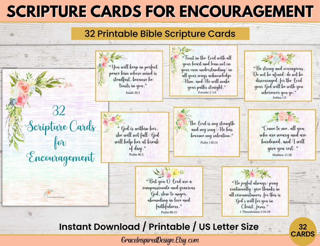 Scripture Cards for Encouragement, Bible Verse Notecards, Printable ...