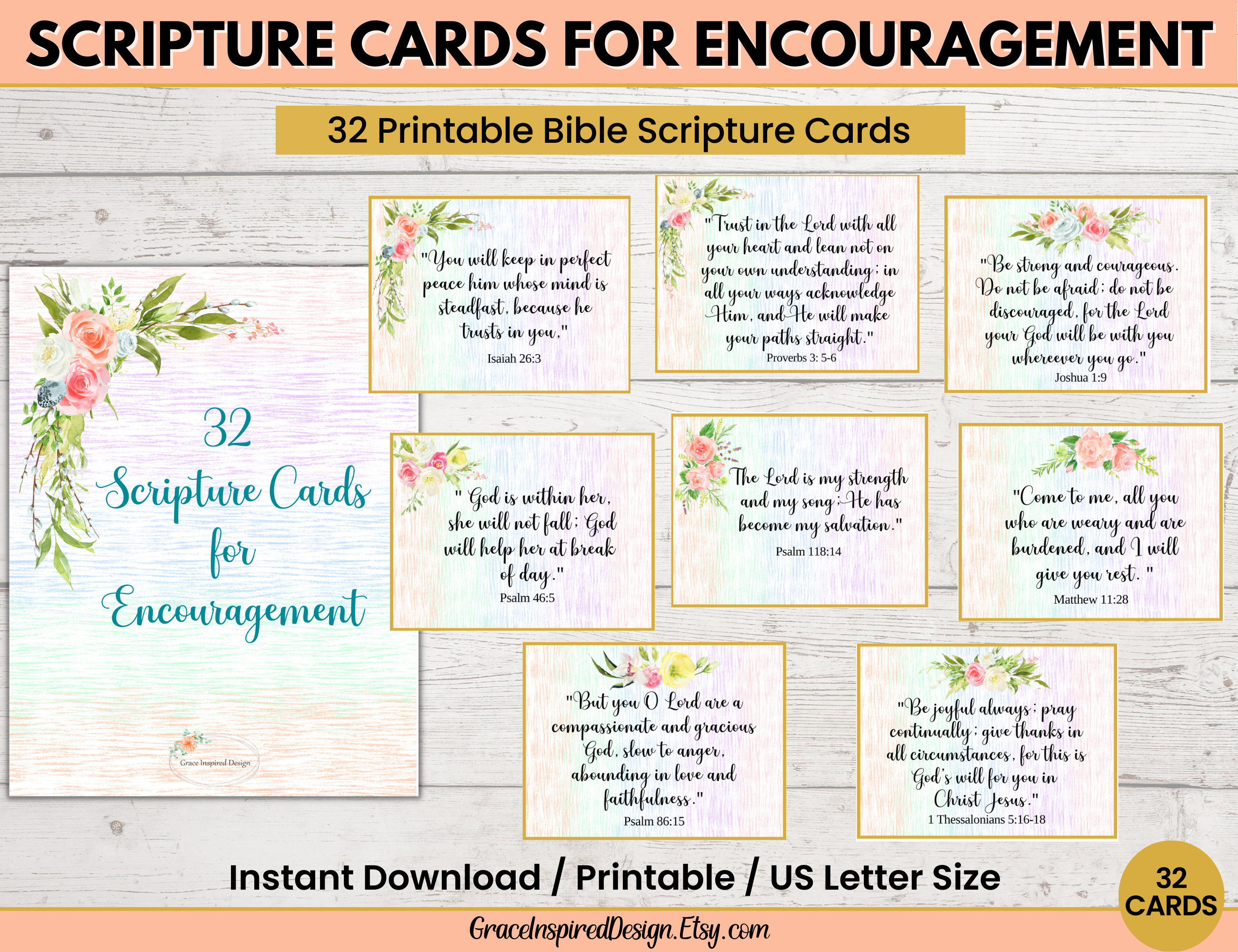 Scripture Cards for Encouragement, Bible Verse Notecards, Printable ...