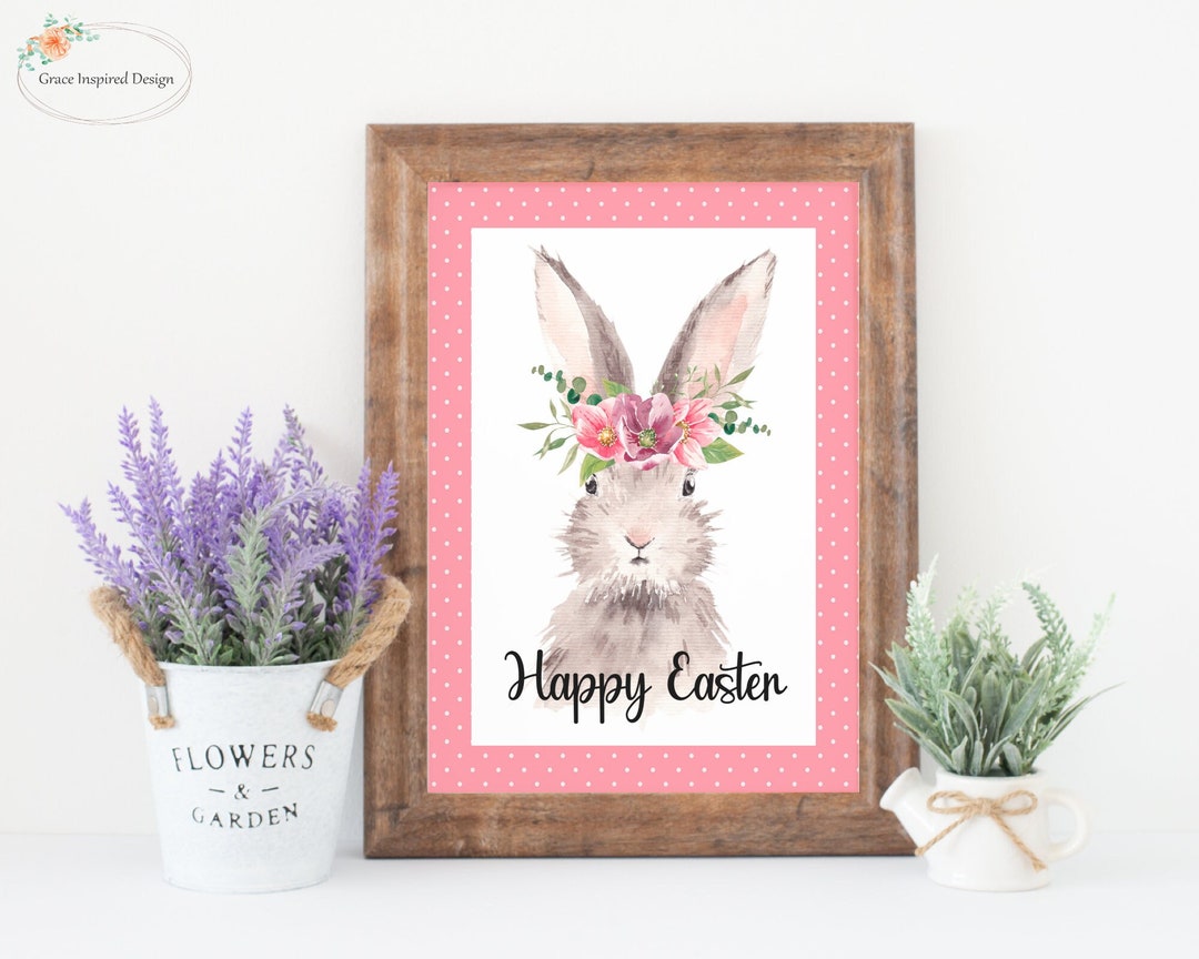 Easter Printable Sign, Happy Easter Printable Wall Art, Easter Bunny ...