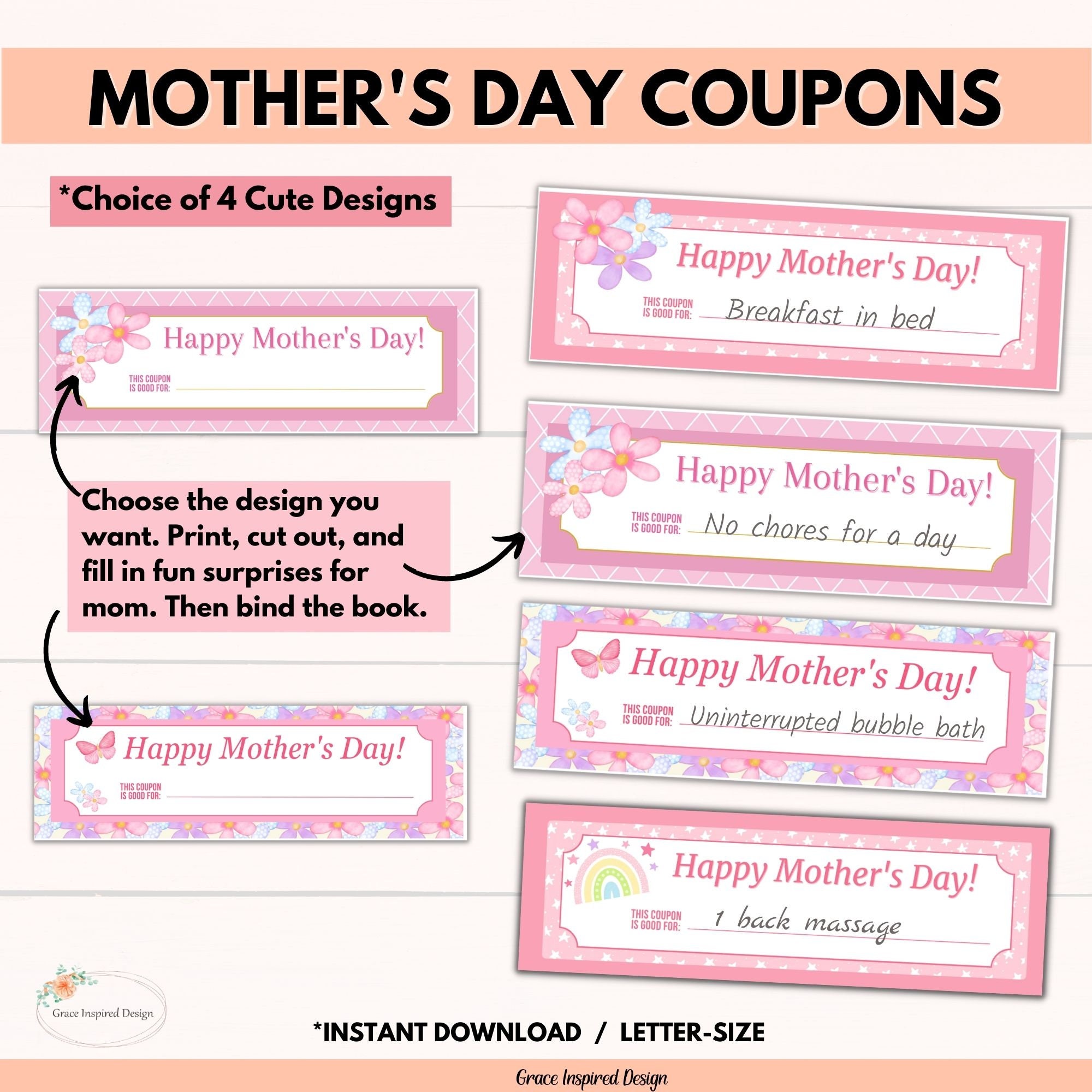 Mother's Day Coupon Book, Printable Mother's Day Coupons, Personalized ...