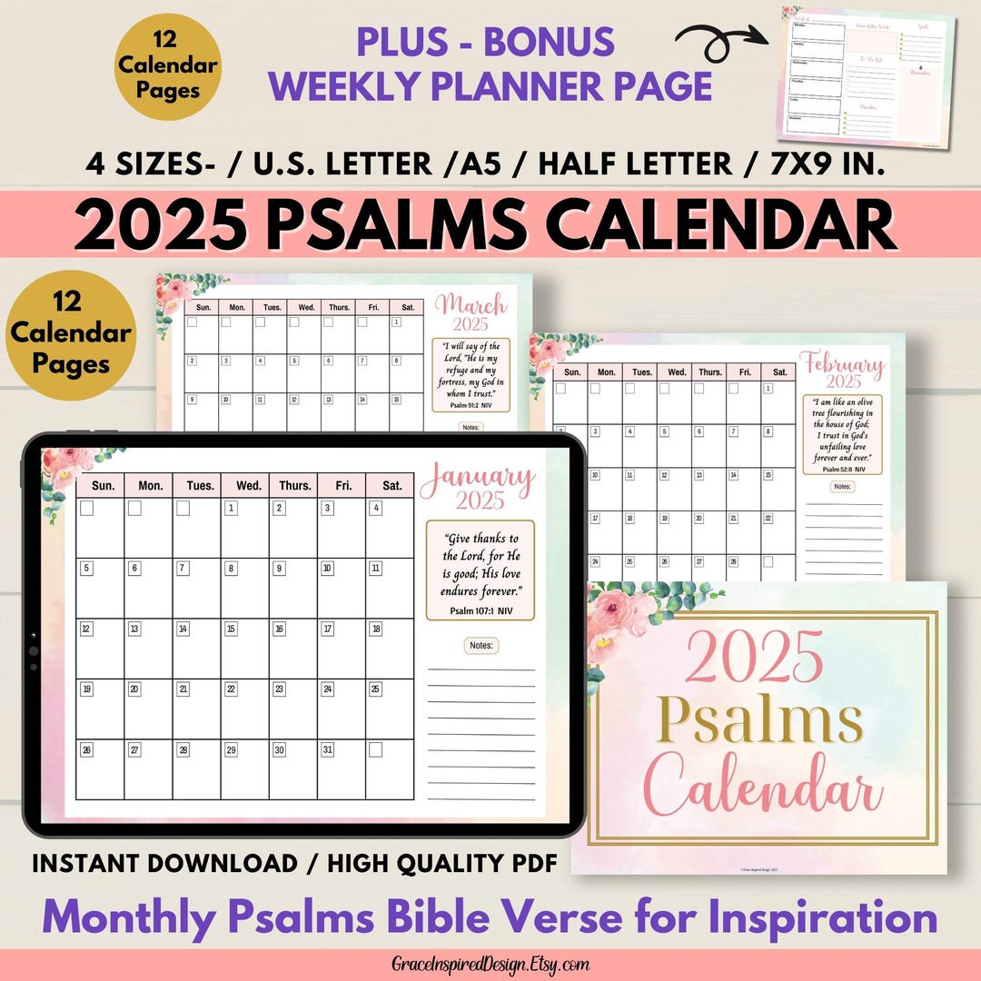 2025 Printable Calendar, Bible Verse Calendar Printable, 2025 Monthly ...