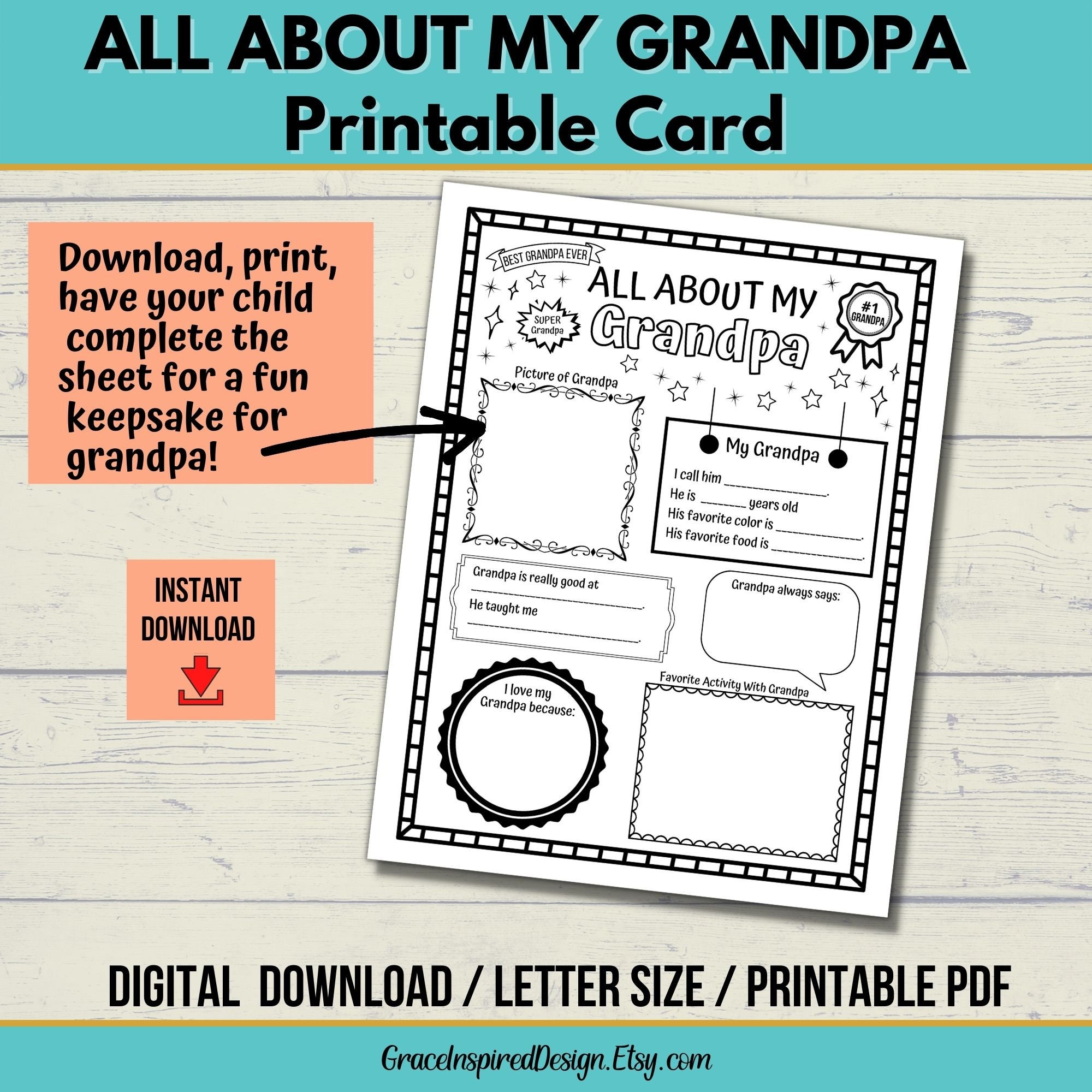 All About Grandpa Printable Card, Kids Father's Day Printable ...