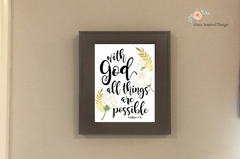 Matthew 19:26, "with God All Things Are Possible" Bible Verse Printable ...