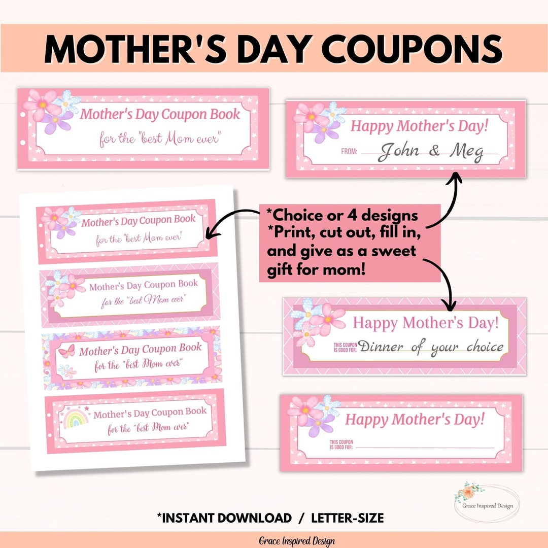Mother's Day Coupon Book, Printable Mother's Day Coupons, Personalized ...
