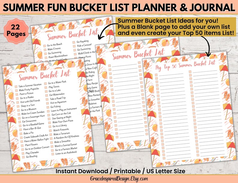 Summer Bucket List Printable, Summer Bucket List Planner, Summer Bucket ...