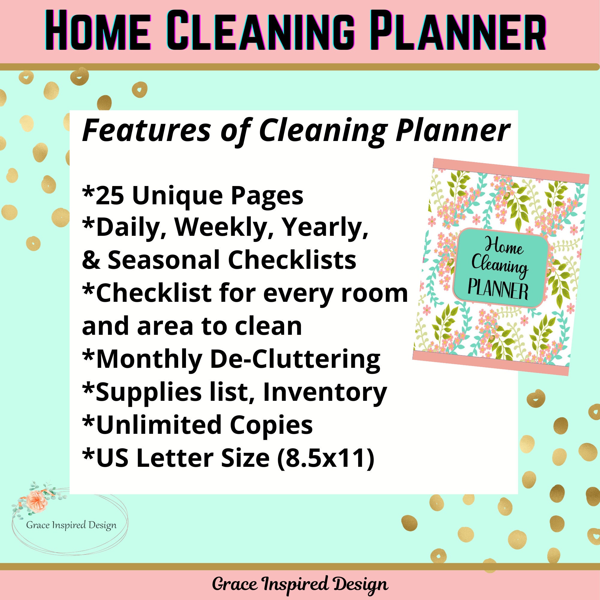 House Cleaning Planner Printable, House Cleaning Checklists, Spring ...