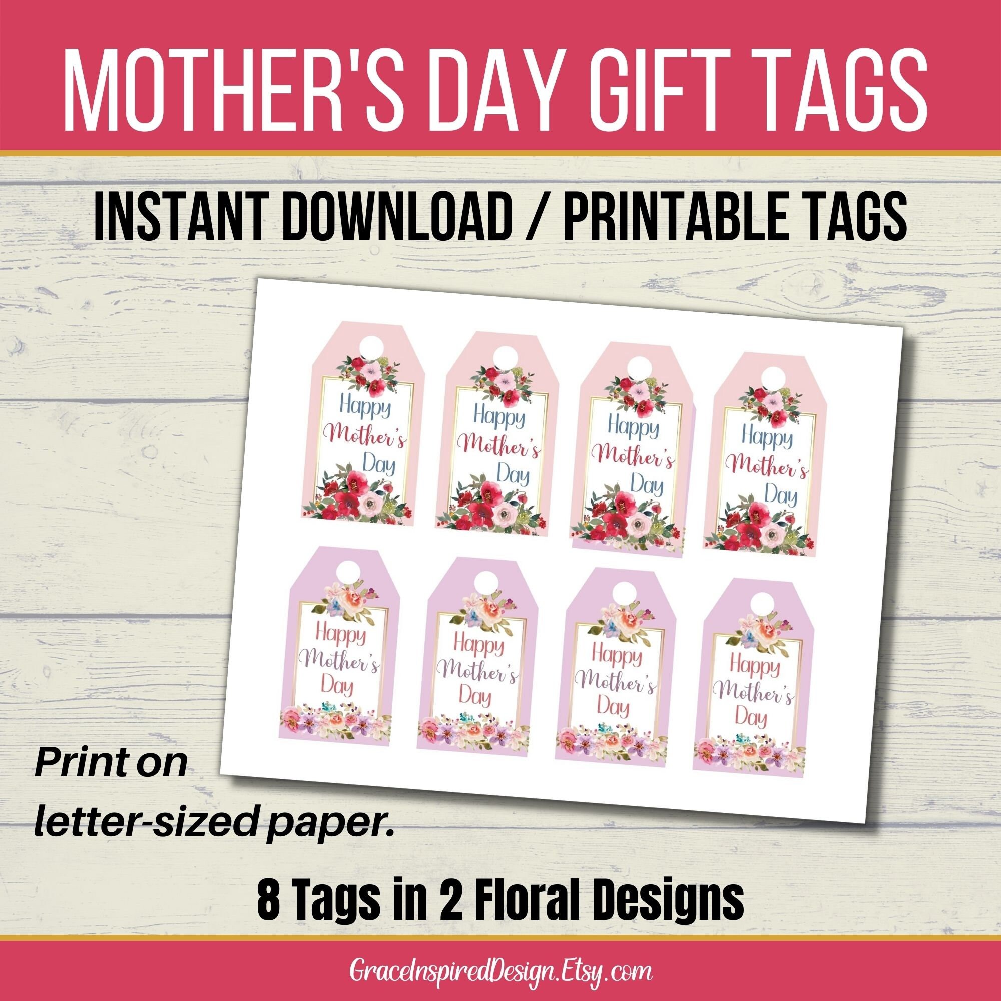 Mother's Day Printable Gift Tags, Happy Mother's Day Tag, Floral Gift ...