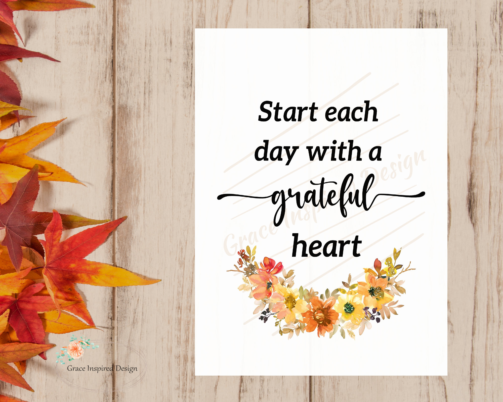 Gratitude Printable Wall Art, Grateful Heart Picture, Start Each Day ...