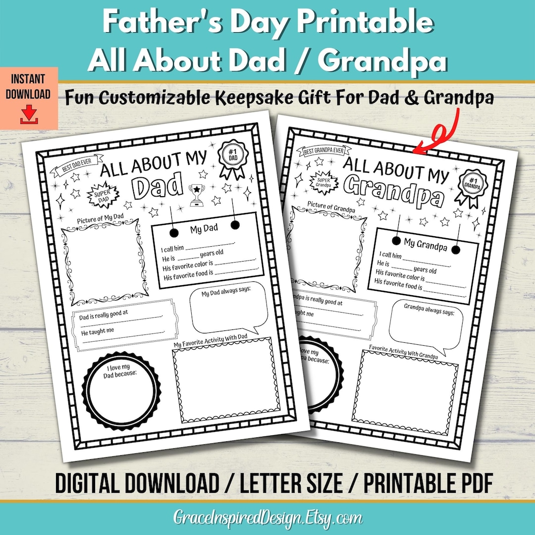 All About Dad All About Grandpa Printable Card, Kids Fathers Day ...