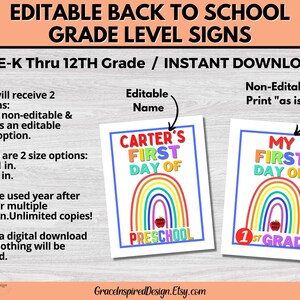 First Day of School Sign, Editable First Day of School Printable, Back ...
