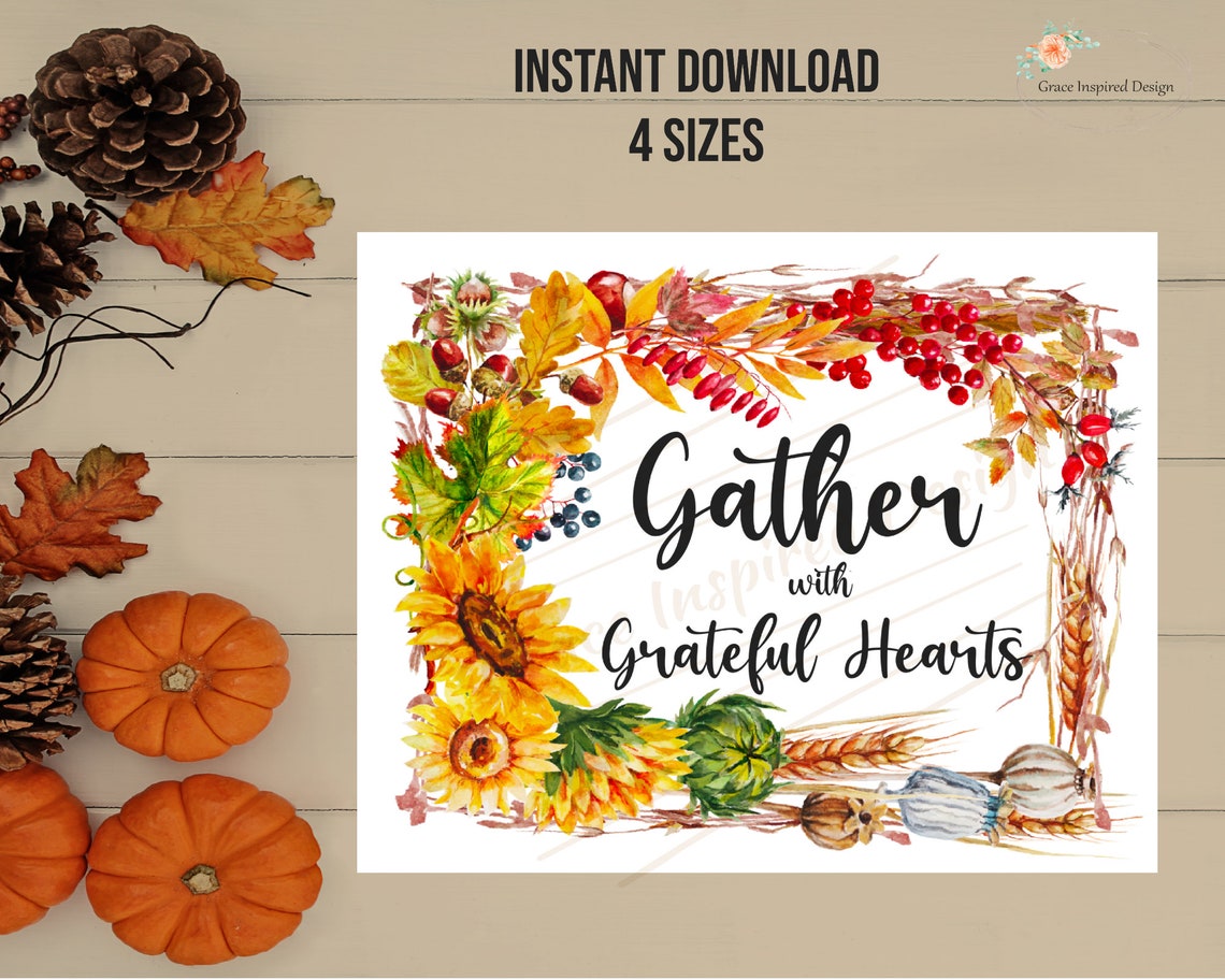 Fall Gather Sign, Gratitude Printable Wall Art, Fall Gratitude ...