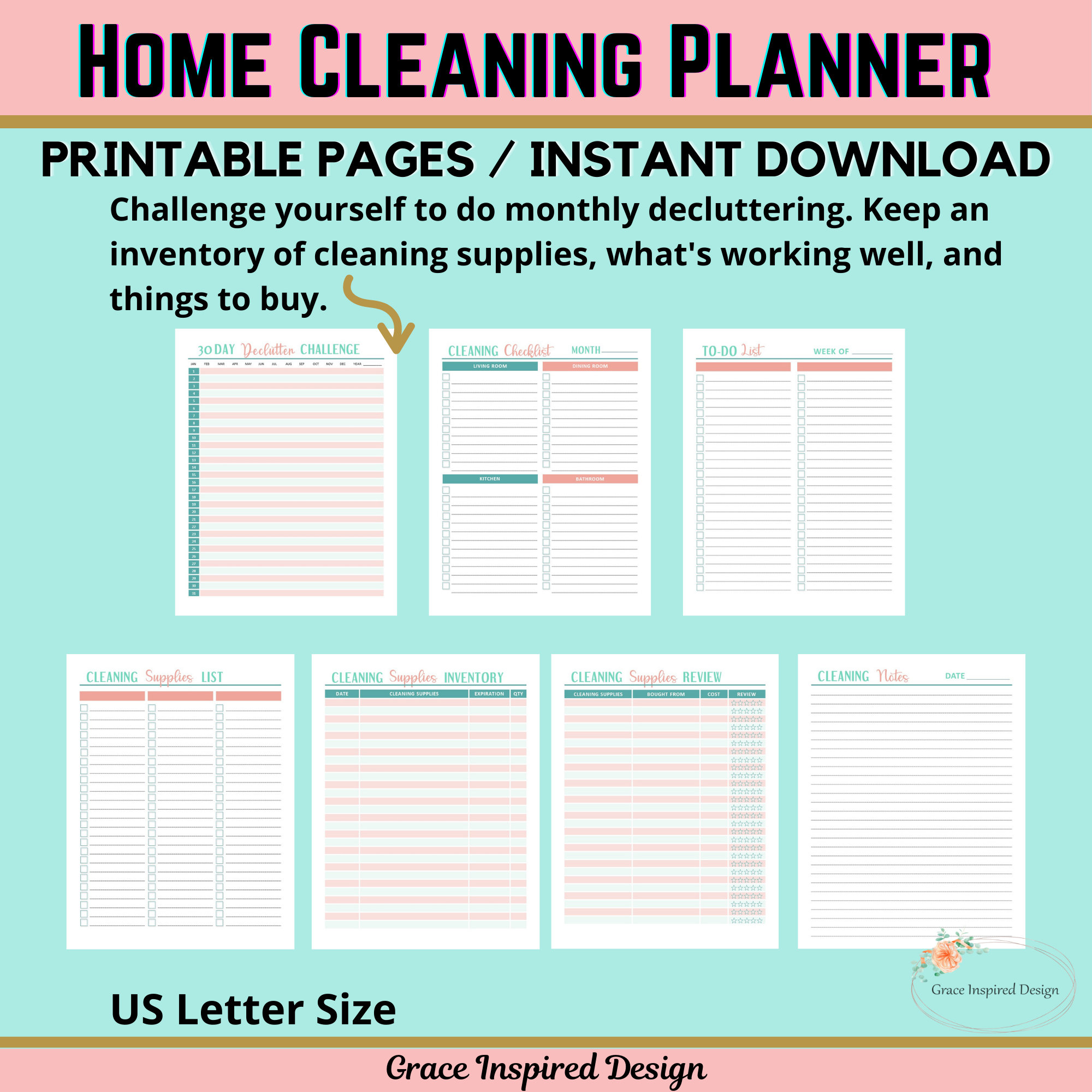 House Cleaning Planner Printable, House Cleaning Checklists, Spring ...
