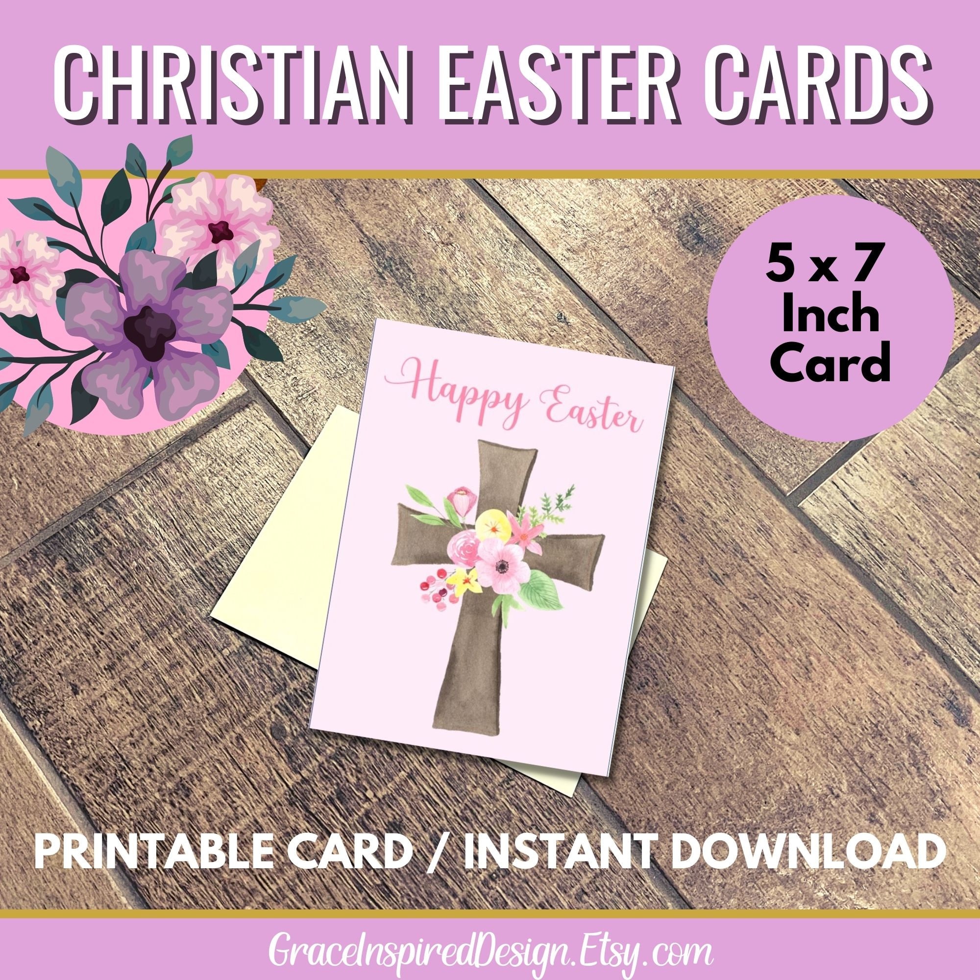 Printable Christian Easter Cards, Easter Greeting Card Set, Floral ...