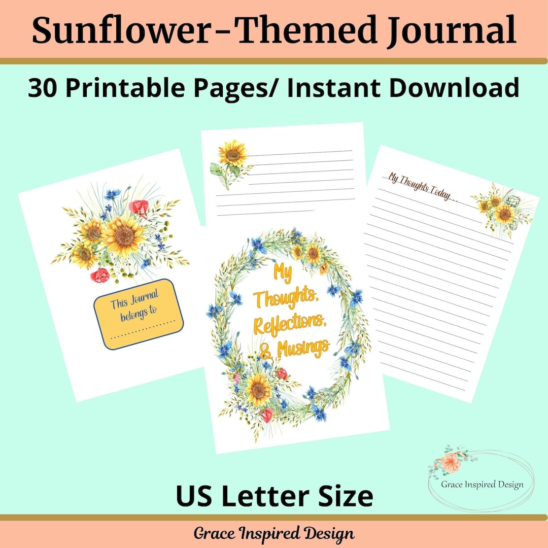Sunflower 30 Day Journal Printable, Printable Journal Pages, 30 Day ...