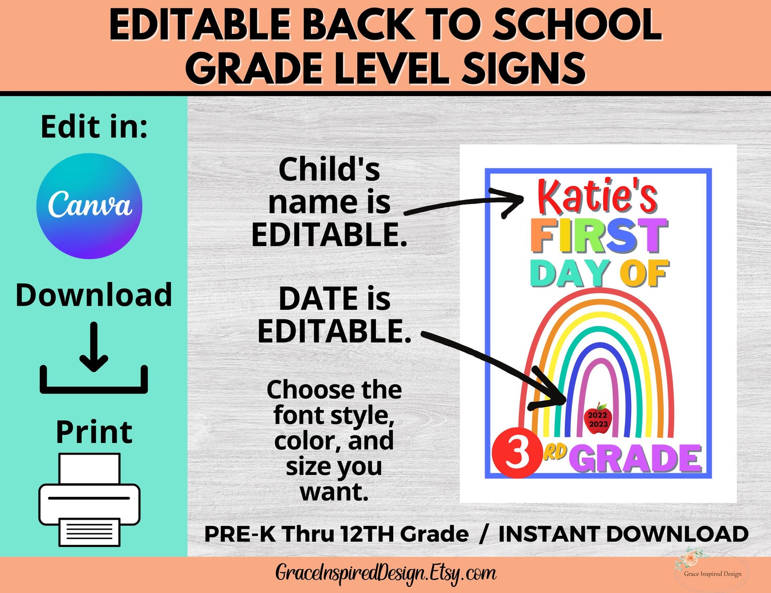 First Day of School Sign, Editable First Day of School Printable, Back ...