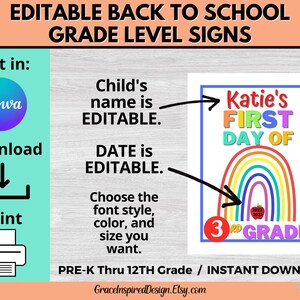 First Day of School Sign, Editable First Day of School Printable, Back ...